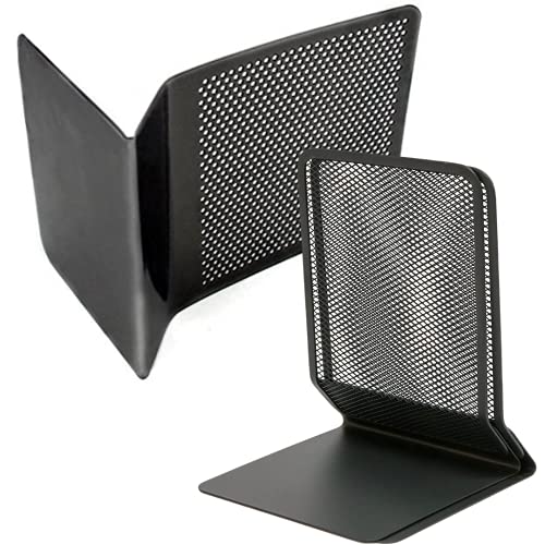 1InTheOffice Bookends for Shelves, Metal Mesh Bookends Heavy Duty, 5.71" Wire Mesh Book Ends, Matte Black, Each, 2 Pairs