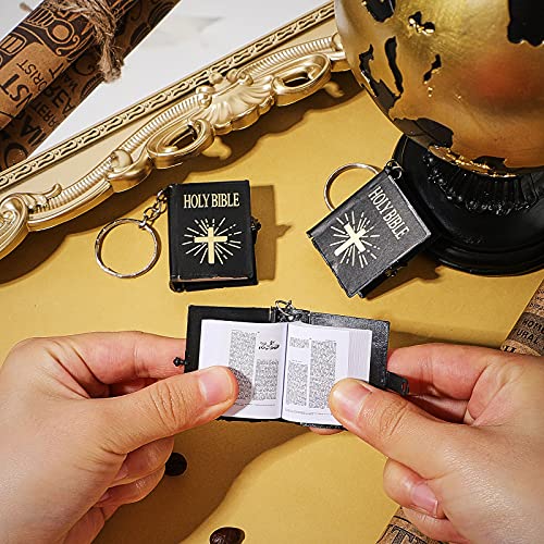 Hicarer 18 Pieces Mini Bible Keychain Miniature Holy Bible Pendant Book Keyring (Black)