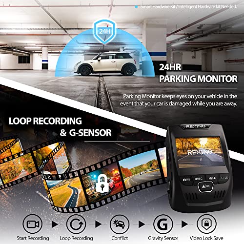 RexingUSA V1PGW-4K Dual Channel Car Dash Cam 2160p +1080p w/Built-in GPS Wi-Fi 2.4” LCD Screen | 170° Wide Angle Dashboard Camera Recorder with Rear Cam | G-Sensor | WDR | Loop Recording (2023)