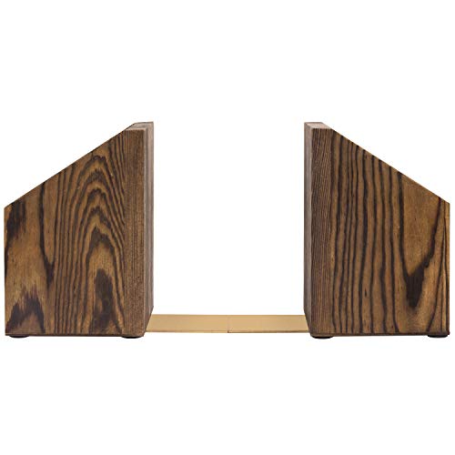 MyGift Rustic Brown Solid Wood Decorative Bookends, Office Desk Book Stand with Stationery Holder and Pencil Cup, 1-Pair