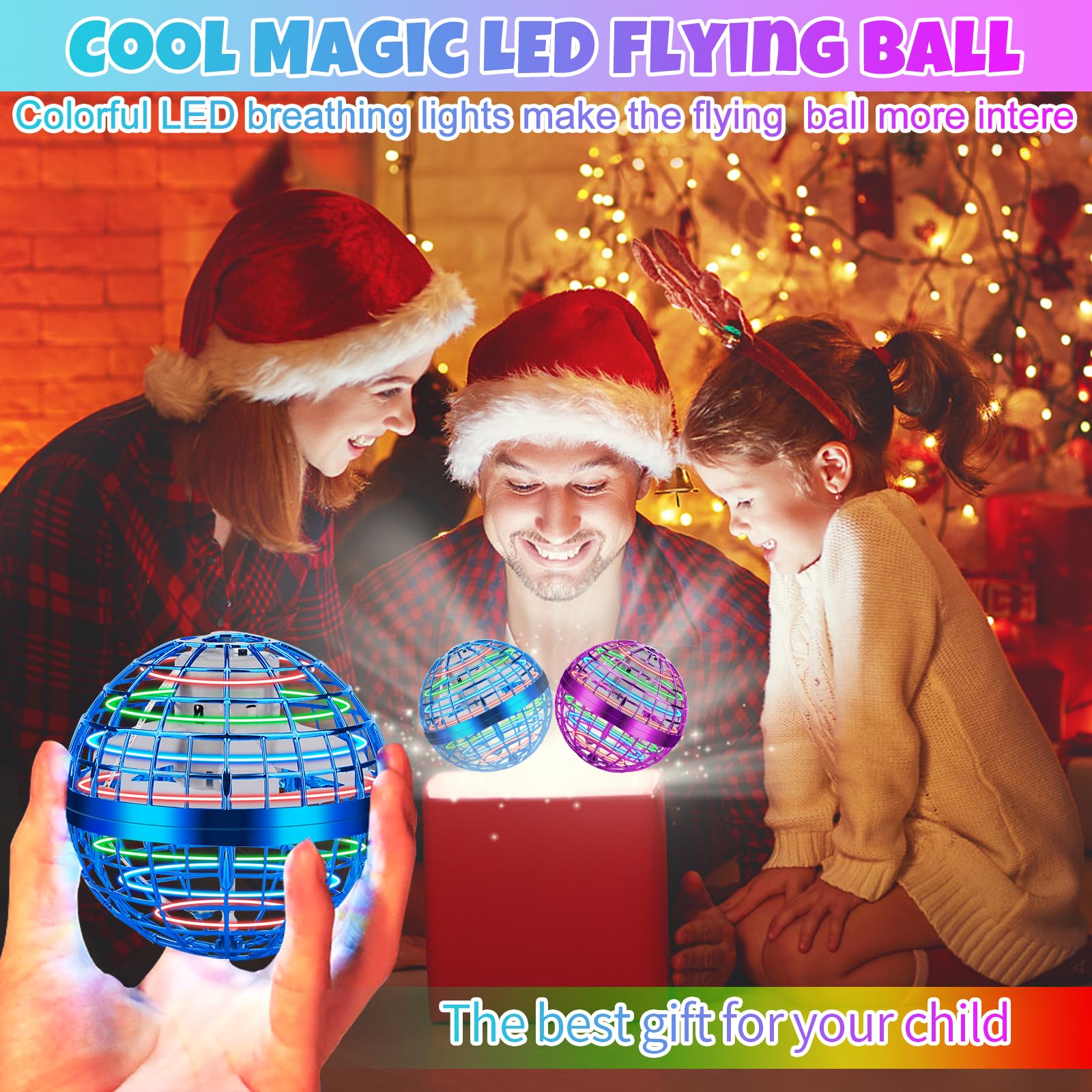 M&HONG 2 Pack Flying Orb Ball for Kids Adults, Hand Controlled Boomerang Ball, Soaring Flying Spinner Mini Drone, Hover Flying Ball Toy with LED Lights, Drone Ball Endless Tricks Gifts for Boys Girls