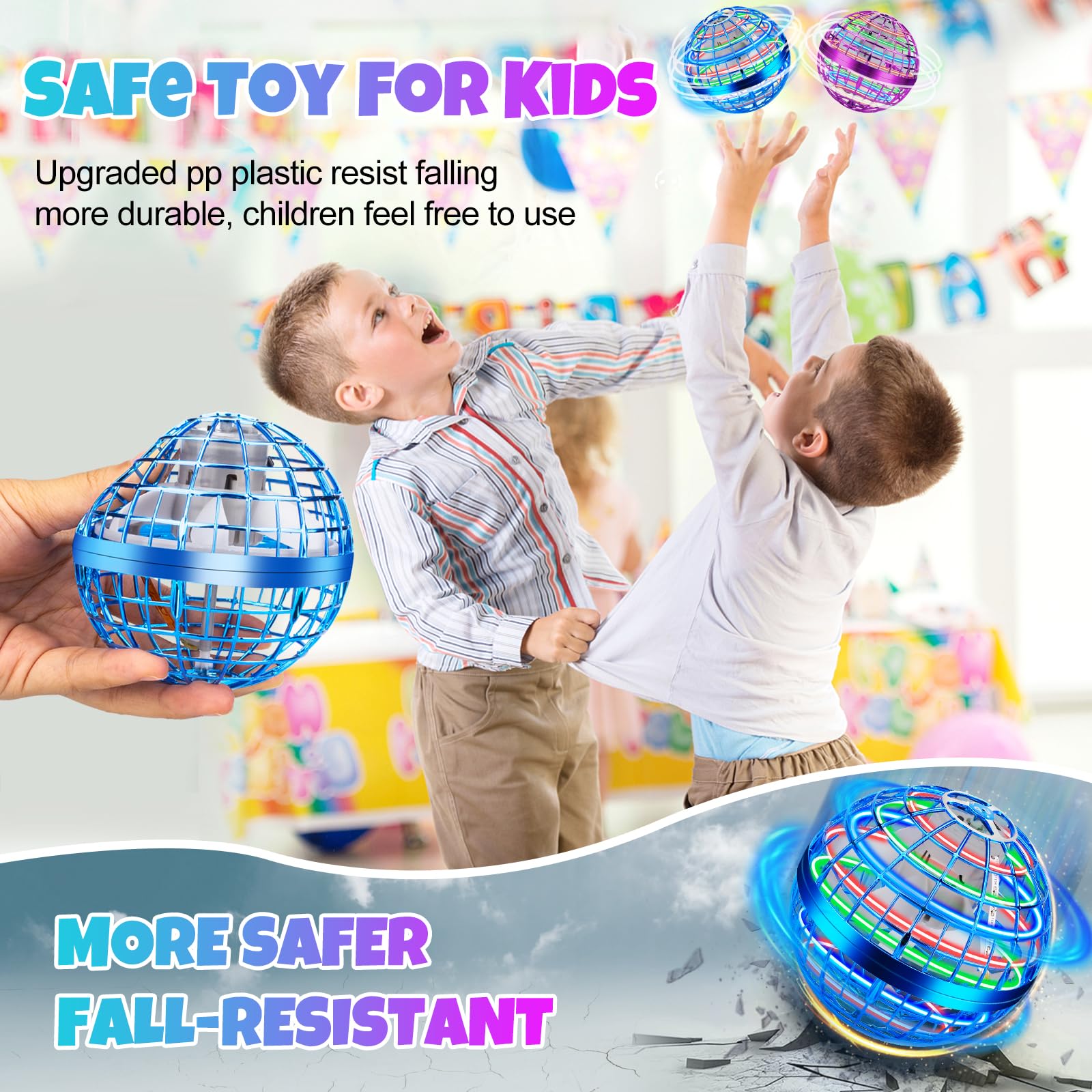 M&HONG 2 Pack Flying Orb Ball for Kids Adults, Hand Controlled Boomerang Ball, Soaring Flying Spinner Mini Drone, Hover Flying Ball Toy with LED Lights, Drone Ball Endless Tricks Gifts for Boys Girls