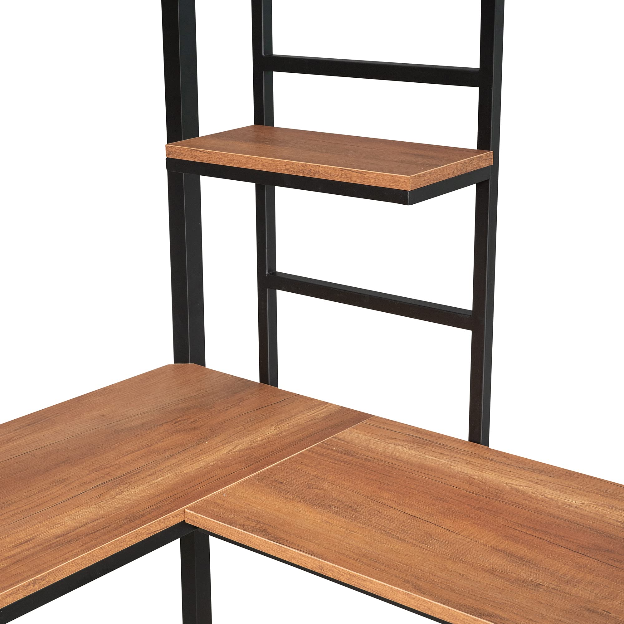 Metal Loft Bed Frame, Twin Size Loft Bed with Desk and Storage Shelves, Metal Bed Frame with Safe Guardrail & Ladder for Kids Teens Adults, Space Saving Loft Bed, No Box Spring Needed (Black 1)