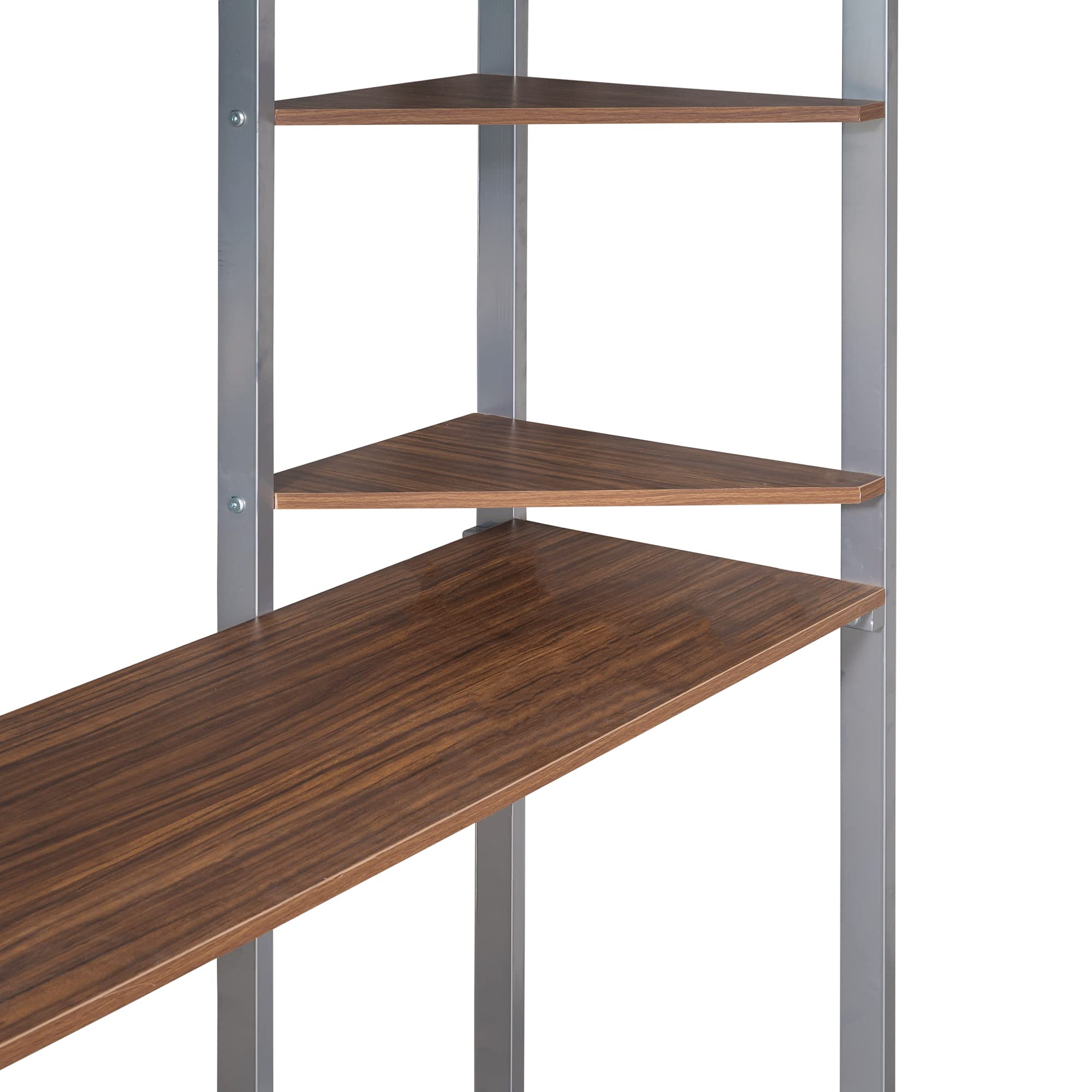 GINGVAT Full Size Metal Loft Bed with Desk and 2 Shelves,Metal Loft Bed Built-in Ladder,for Bedroom,Dorm,Apartment,Silver