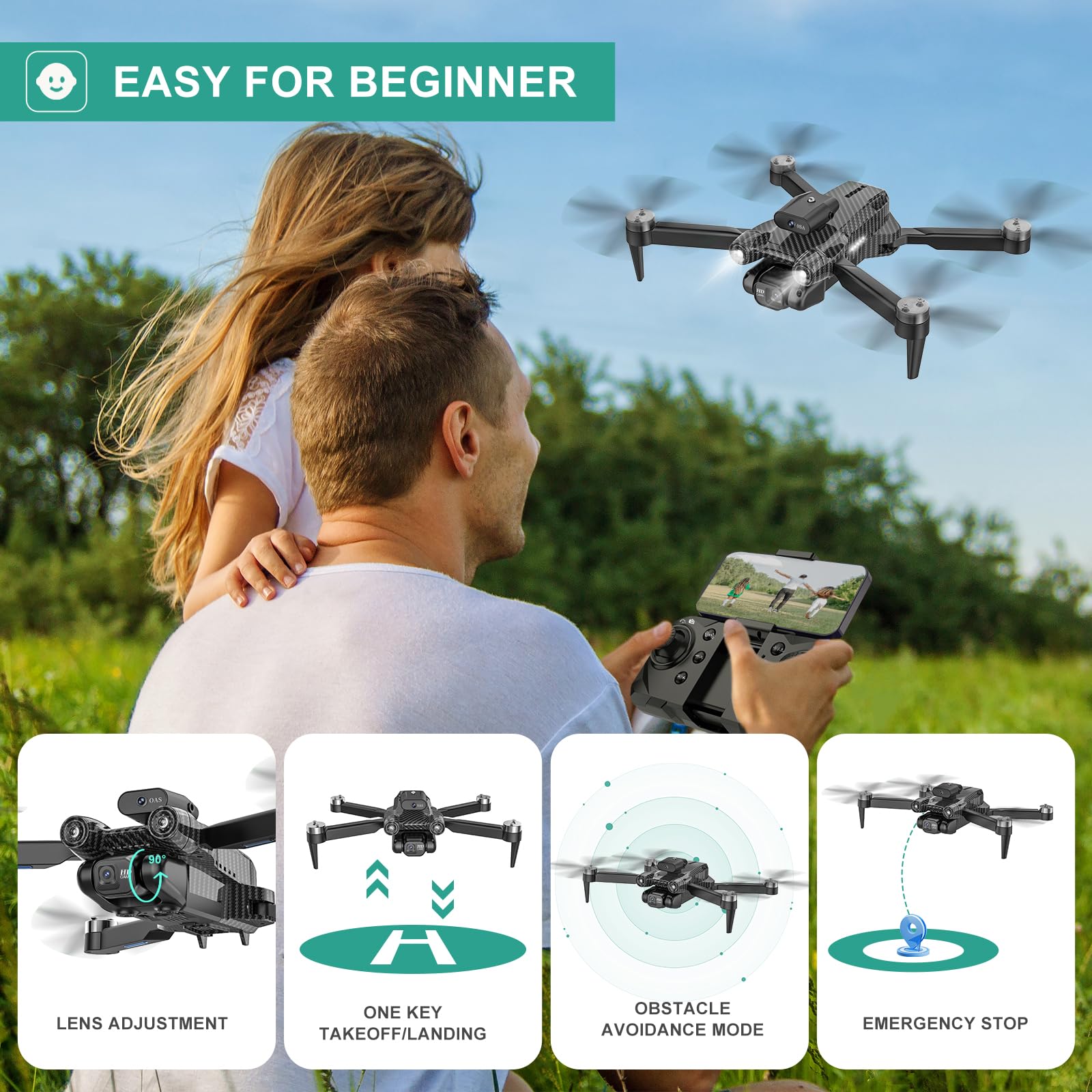 ROTAZA Drones With Camera,4K FPV Mini Drone Toy - Foldable, Carrying Case, Adjustable Lens, Brushless Motor, Headless Mode, Obstacle AvoidanceOne Key Take Off/Land, for Kids, Adults, Beginners