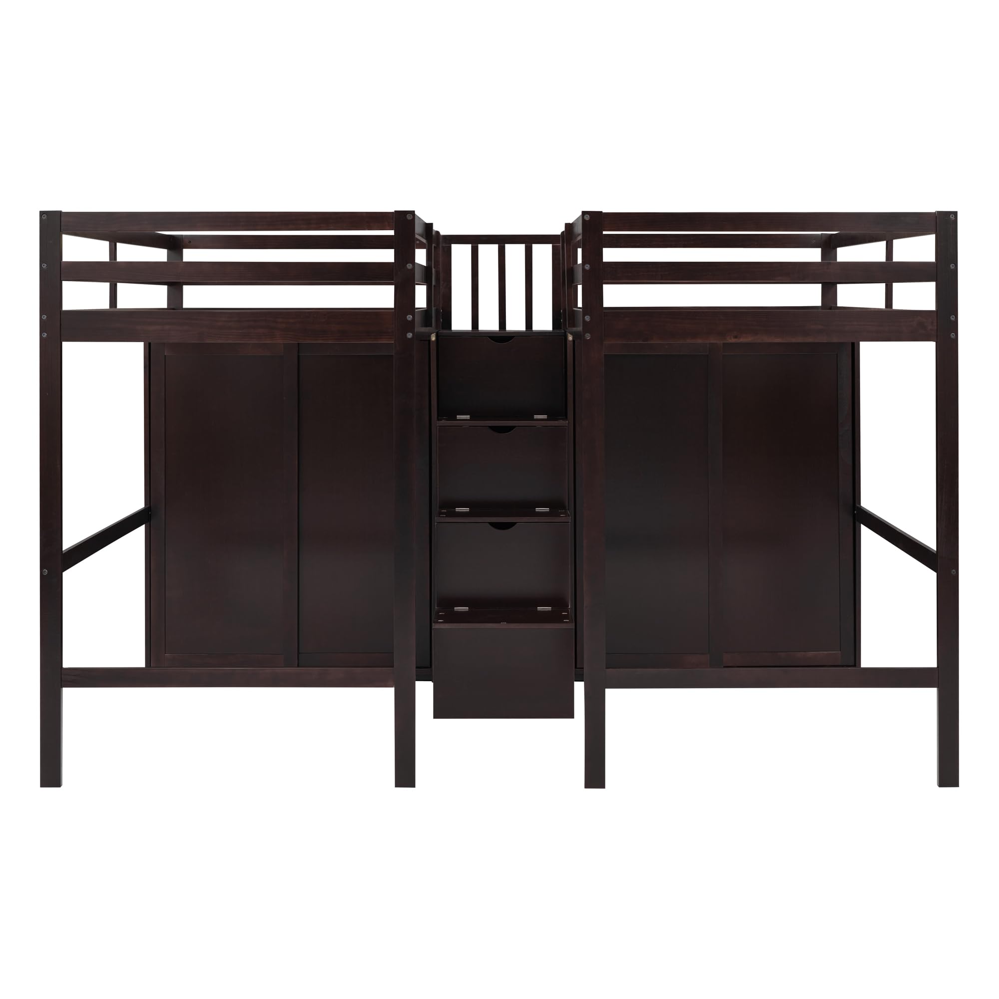 BIADNBZ Wooden Double Twin Size Loft Bed with Two Wardrobes and Staircase for Kids/Teens/Bedroom,Espresso