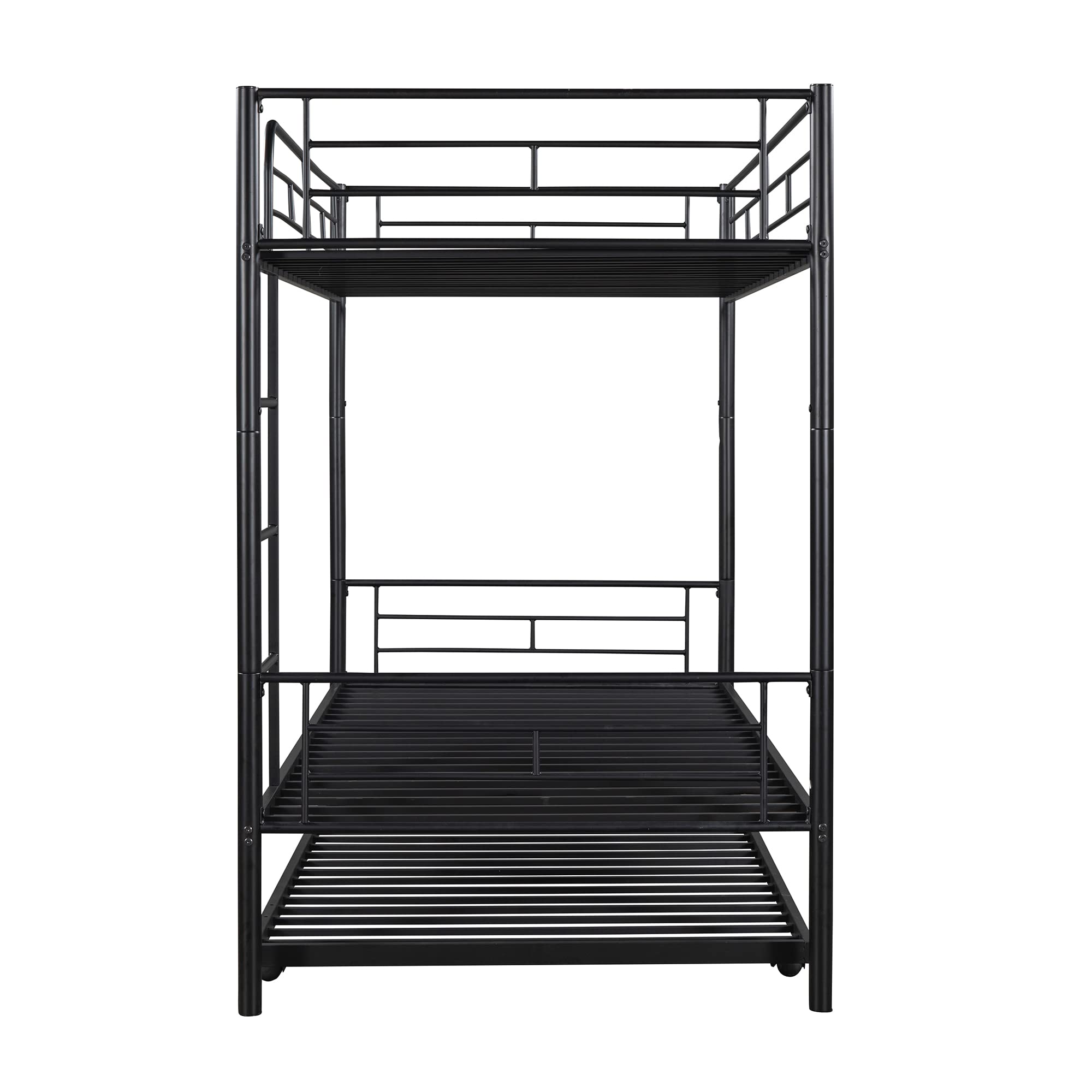GINGVAT Twin Over Twin Metal Bunk Bed with Trundle and Ladder,Metal Bunk Bed Can be Divided into Two beds,No Spring Box Needed,for Bedroom,Apartment,Black