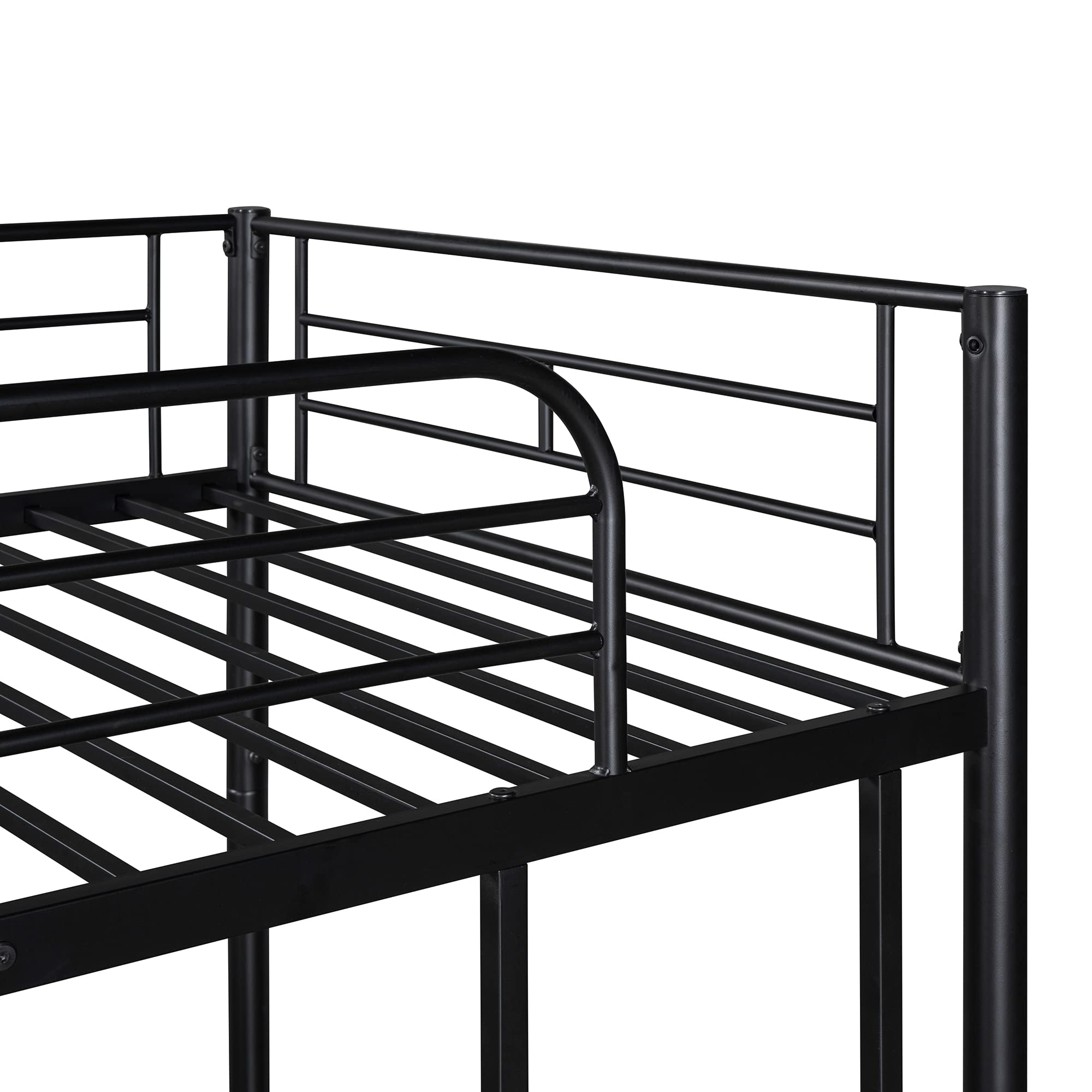 GINGVAT Twin Over Twin Metal Bunk Bed with Trundle and Ladder,Metal Bunk Bed Can be Divided into Two beds,No Spring Box Needed,for Bedroom,Apartment,Black