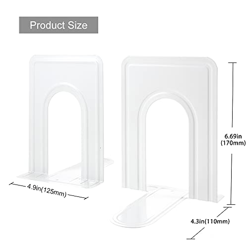 Bookends, Metal Bookends Book Ends Economy Universal Nonskid Heavy Duty Bookends Shelves Office White 6.69 x 4.9 x 4.3in,3 Pair/6 Piece