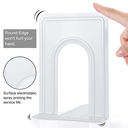 Bookends, Metal Bookends Book Ends Economy Universal Nonskid Heavy Duty Bookends Shelves Office White 6.69 x 4.9 x 4.3in,3 Pair/6 Piece