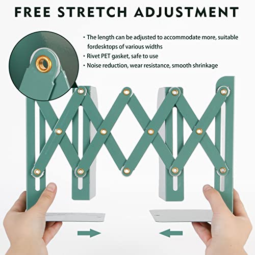 Zyners Adjustable Metal Bookends Heavy Duty for Shelves, 2 Dividers, Anti-Slip Design Expandable Book Ends for Desk, Office(Dark Green, 19 inches Max)