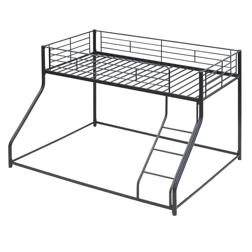 WADRI Metal Floor Bunk Bed with Ladder, Twin XL Over Queen Bunk Bed with Safety Guard Rails, Heavy Duty Metal Bed Frame for Kids Teens Adults Bedroom, Easy Assembly