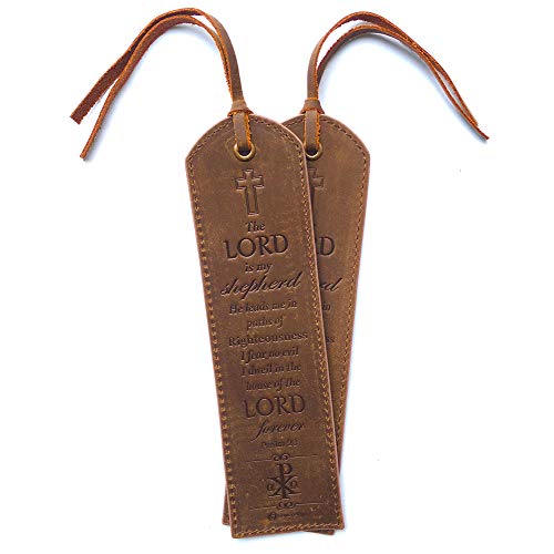 Leather Bible Bookmarks - 2 Leather Christian Bookmarks with Inspirational Bible Verse | Psalm 23 The Lord is My Shepherd | Perfect Religious Book Marker Gifts for Men, Women, Readers and Friends
