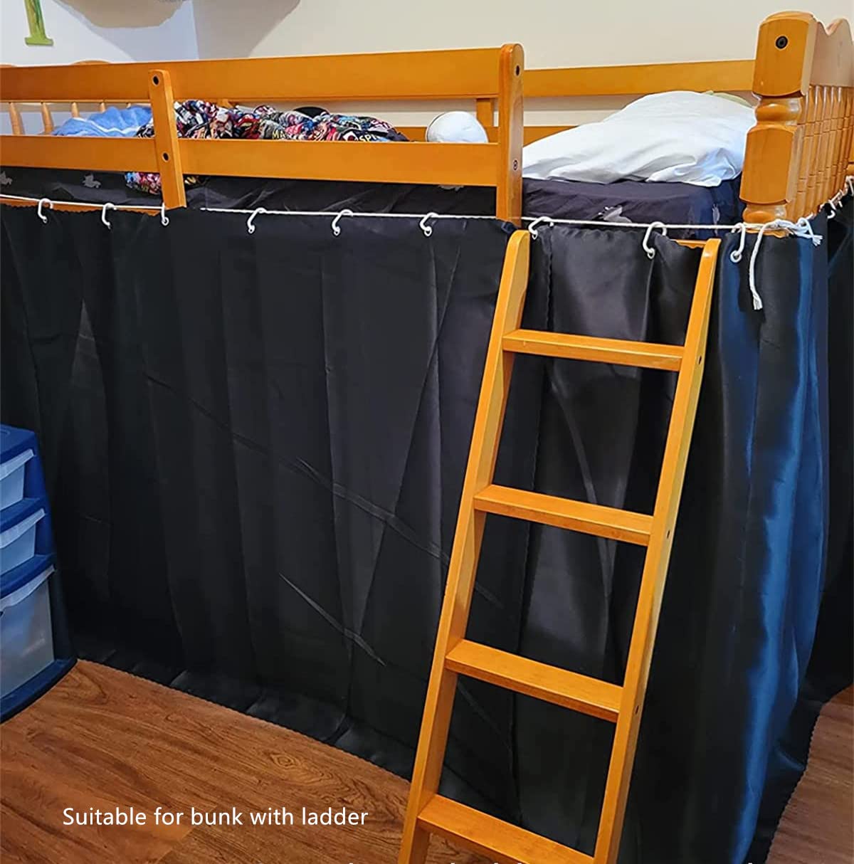 Lightolife Thickened Blackout Bunk Bed Curtains for Bottom Full, Install Accessory Included, 2 Panels, Black 47.2in