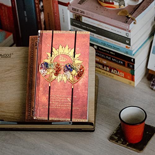 Yoption 2 Pack Tree of Life Elastic Bookmark, Golden Heart Shape Vintage Bookmarks with 7 Chakra Crystals Healing Stone Beaded Pendant for Student Teacher Graduation Mothers Day Christmas Gift