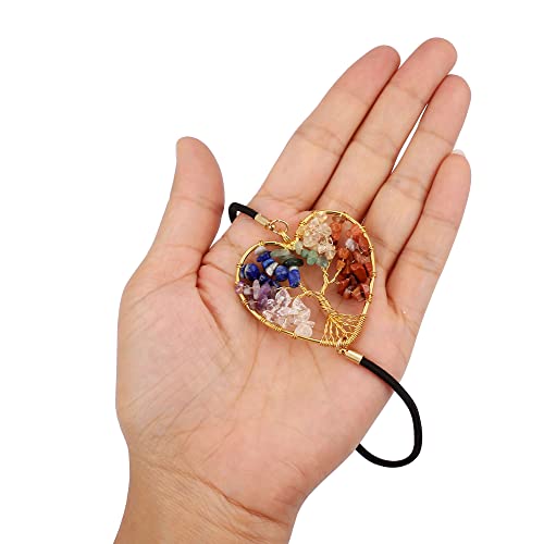 Yoption 2 Pack Tree of Life Elastic Bookmark, Golden Heart Shape Vintage Bookmarks with 7 Chakra Crystals Healing Stone Beaded Pendant for Student Teacher Graduation Mothers Day Christmas Gift