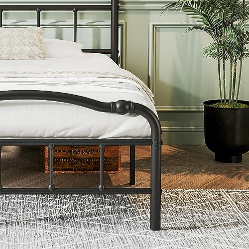Cleaniago Queen Bed Frame with Headboard and Footboard, Vintage Style, Steel Slats, 14 Inch High and 3500 Pounds Weight Capacity, No Box Spring Needed Platform, Easy Assembly—Black