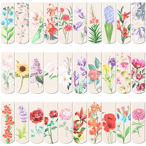30 Pcs Magnetic Bookmarks Flowers Magnet Page Markers Pretty Bookmarks for Book Lovers Magnet Bookmark Clips Assorted Book Markers Set for Women Students Reading Office, Floral Style 2.3 x 0.8 Inches