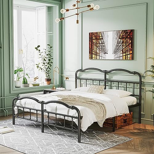 Cleaniago Queen Bed Frame with Headboard and Footboard, Vintage Style, Steel Slats, 14 Inch High and 3500 Pounds Weight Capacity, No Box Spring Needed Platform, Easy Assembly—Black