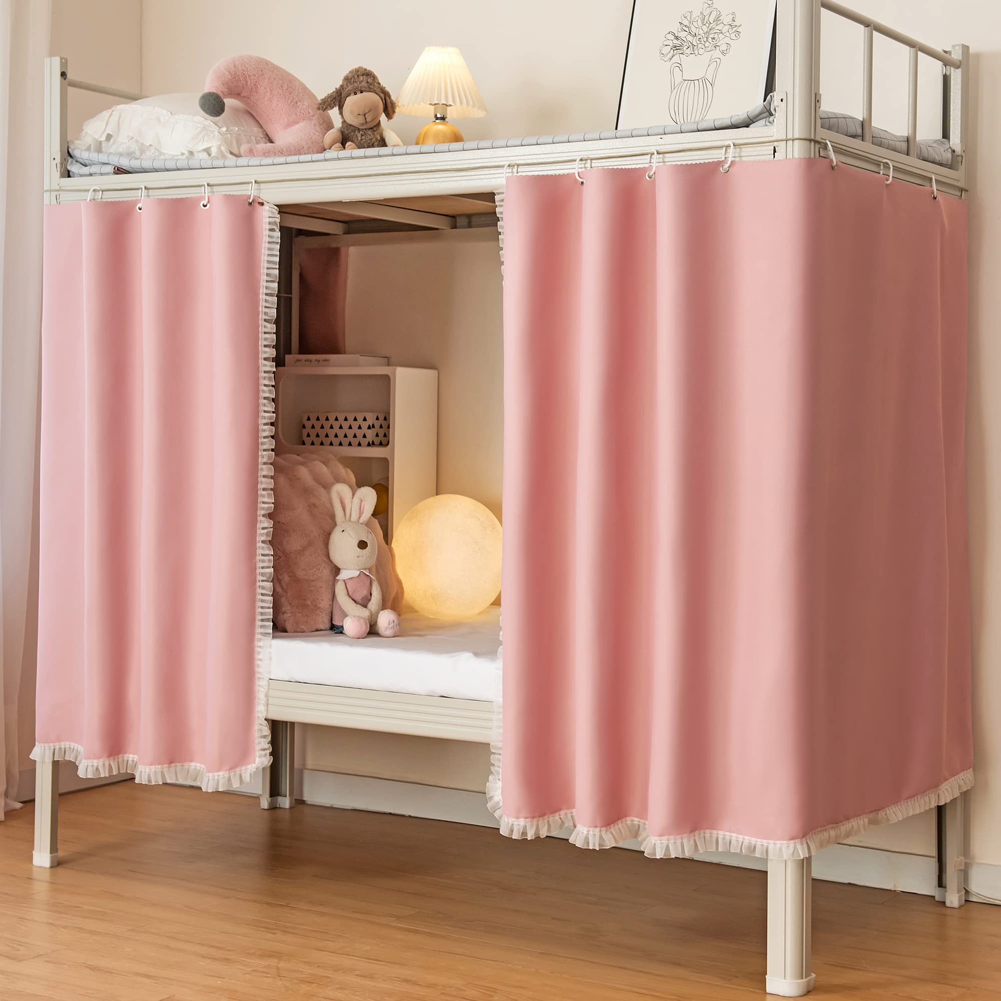 Cniuyhi Elegant Blackout Bottom Bunk Bed Curtain with Lace for Girls' Adult’s Bedroom 2 Panels, Pink