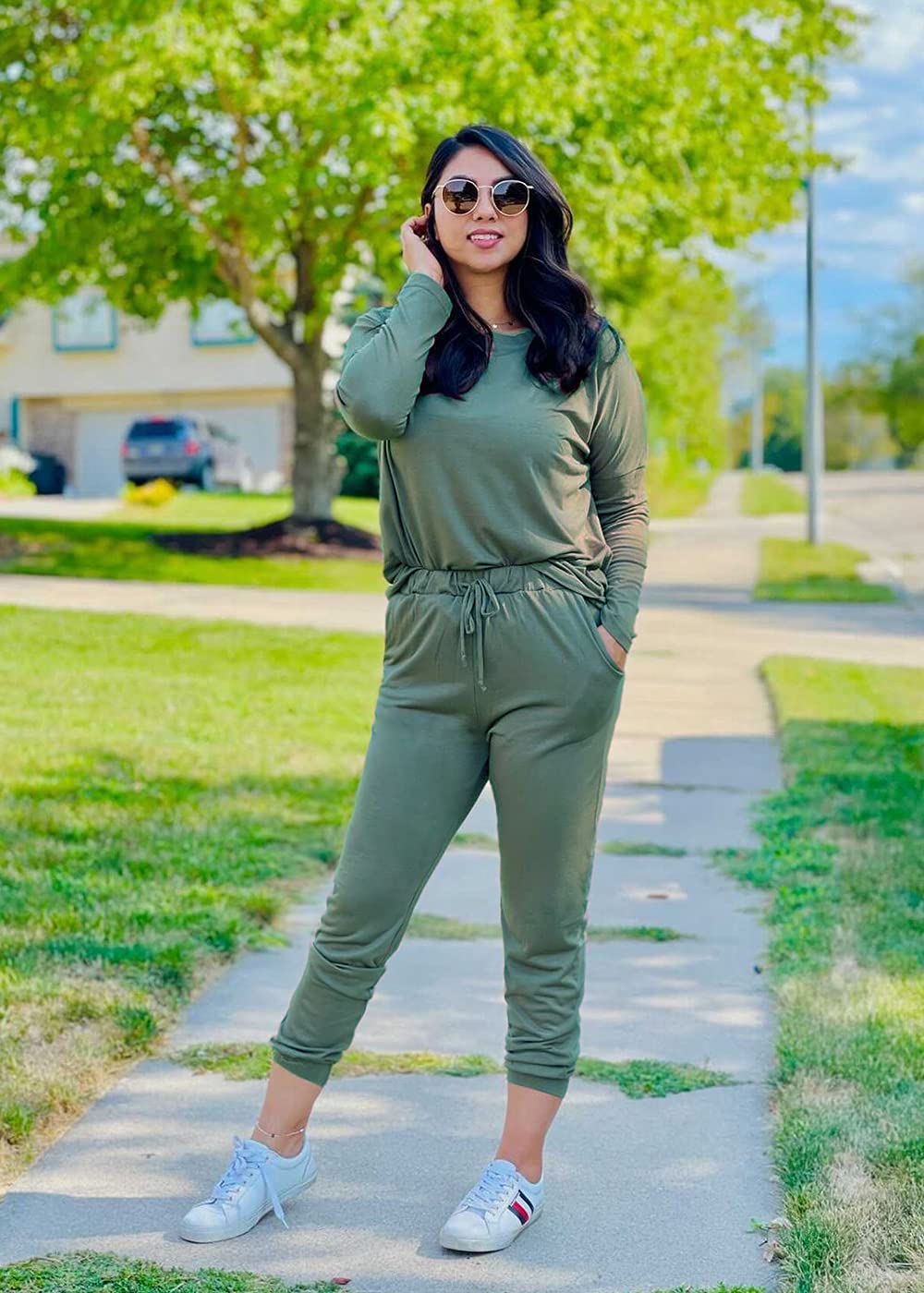 PRETTYGARDEN Women's Fall 2 Piece Lounge Outfit Long Sleeve Crewneck Pullover Tops High Waisted Pants Set Tracksuit (Light Green,Medium)