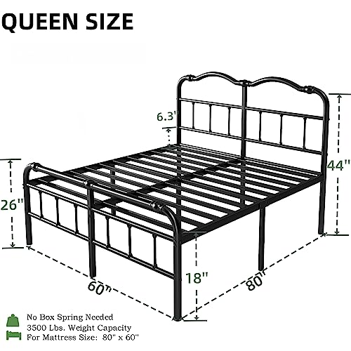 RLDVAY Queen Bed Frame with Headboard and Footboard, 18 Inch High, Heavy Duty Bed Frame Queen Size with Headboard, No Box Spring Needed, Under Bed Storage, Easy Assembly, Noise-Free, Black