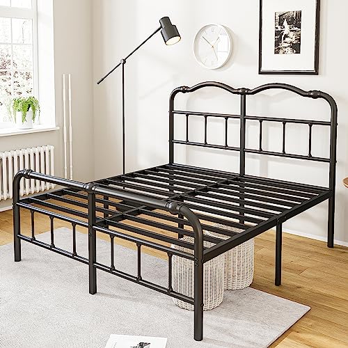 RLDVAY Queen Bed Frame with Headboard and Footboard, 18 Inch High, Heavy Duty Bed Frame Queen Size with Headboard, No Box Spring Needed, Under Bed Storage, Easy Assembly, Noise-Free, Black