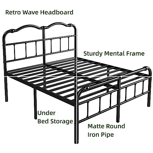 RLDVAY Queen Bed Frame with Headboard and Footboard, 18 Inch High, Heavy Duty Bed Frame Queen Size with Headboard, No Box Spring Needed, Under Bed Storage, Easy Assembly, Noise-Free, Black