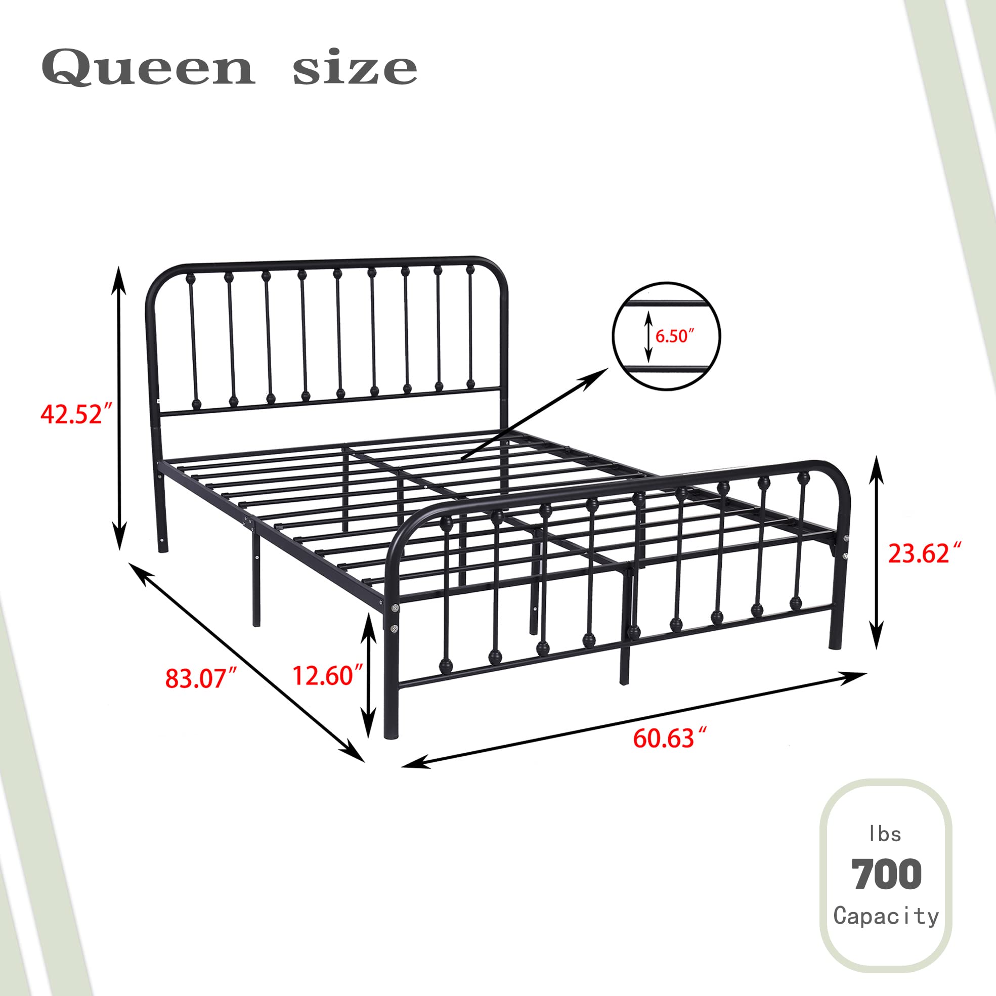 alazyhome Queen Size Metal Platform Bed Frame with Headboard and Footboard Sturdy Heavy Duty Steel Slat Support No Box Spring Needed Easy Assembly Black