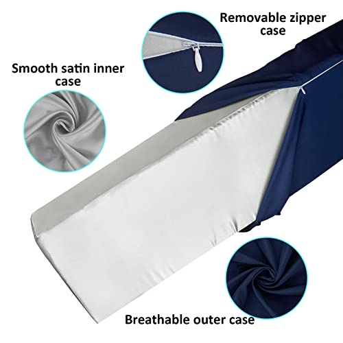 HITHSM Wedge Pillow Headboard Bed Gap Filler Crack Pillow Mattress Gap Filler Wedge (Navy, Queen Pillow)