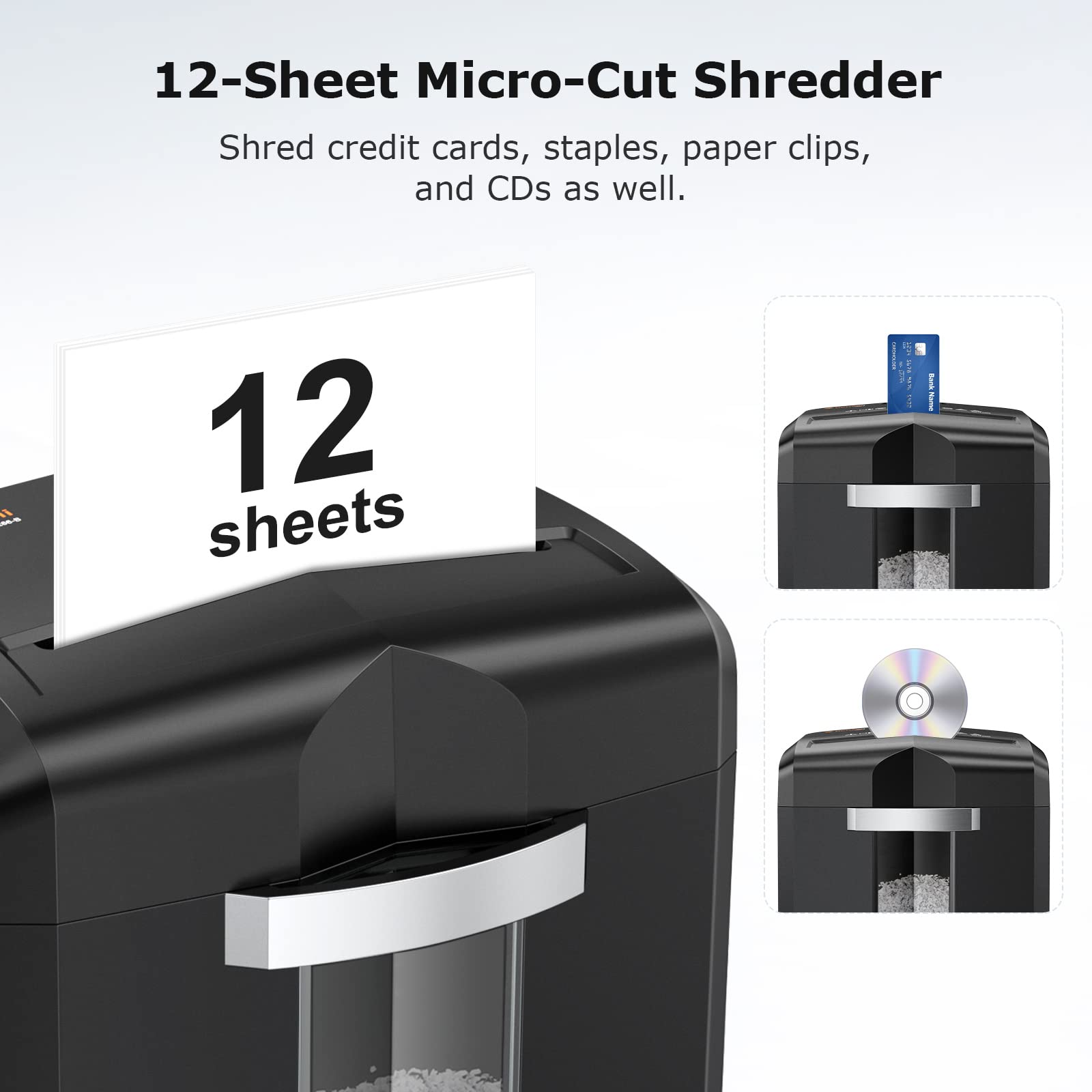 Bonsaii Paper Shredder for Office, 110-Sheet Autofeed & 12-Sheet Manual Micro Cut Heavy Duty Paper Shredder, P-4 Auto Feed Paper and Credit Card Shredder with 4 Casters, 6.1 Gal Transparent Bin C233-B