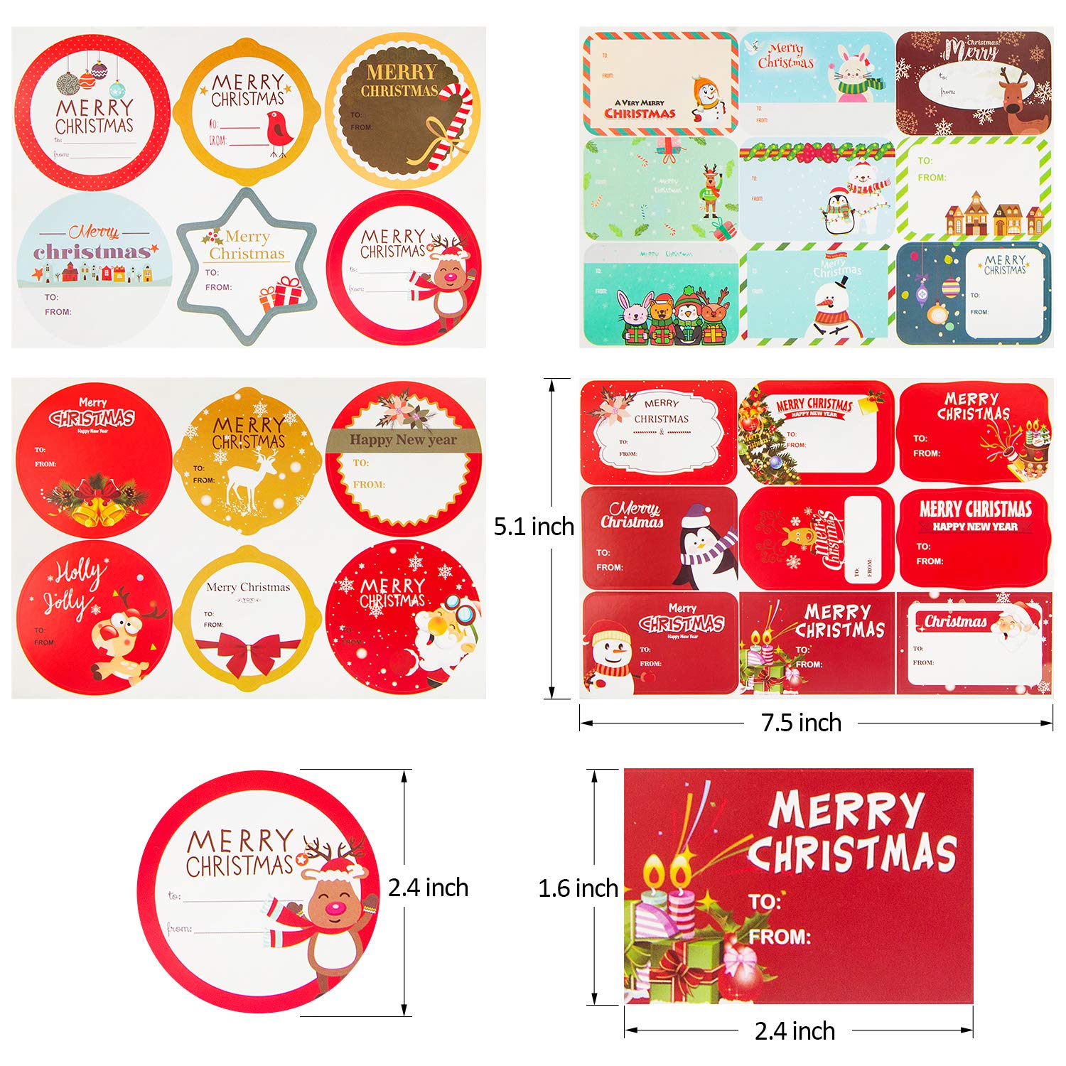 HongyiTime 144 Count Tags Sticker,Christmas Present Labels,48 Jumbo Designs Christmas Stickers Name Tags,Holiday Present Label (Small)