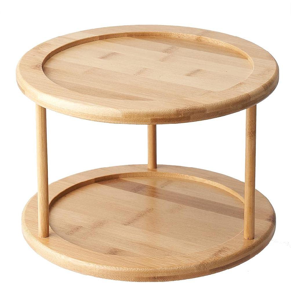 sara-u Round Bamboo Turntable Cabinet Storage Rack, 2-Layer Spice Rack, Detachable Rotating Tray Storage Rack, Suitable for Solid Wood Storage Racks for Kitchen Cabinets