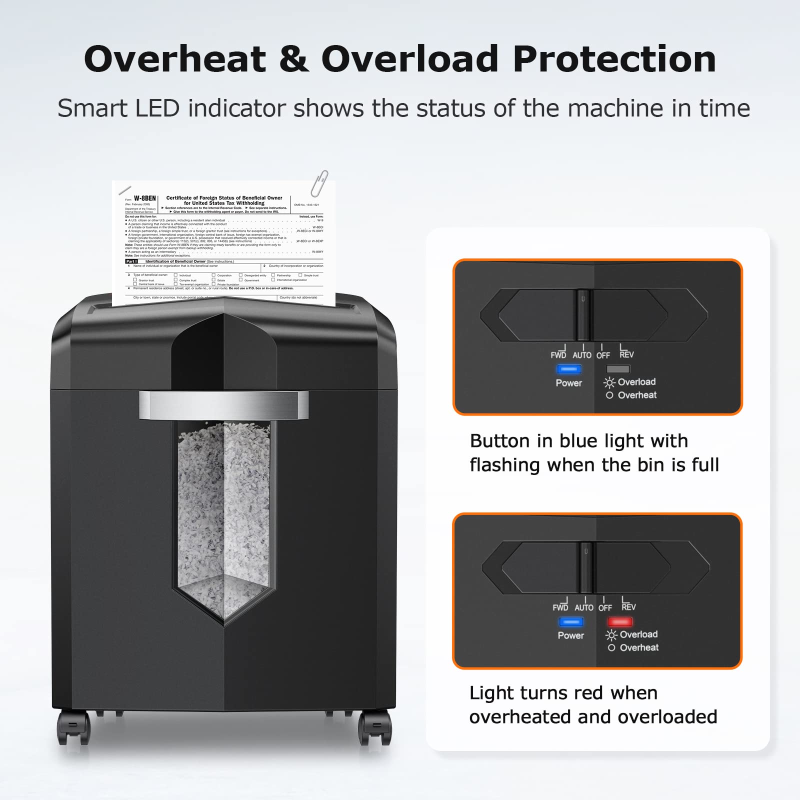 Bonsaii Paper Shredder for Office, 110-Sheet Autofeed & 12-Sheet Manual Micro Cut Heavy Duty Paper Shredder, P-4 Auto Feed Paper and Credit Card Shredder with 4 Casters, 6.1 Gal Transparent Bin C233-B