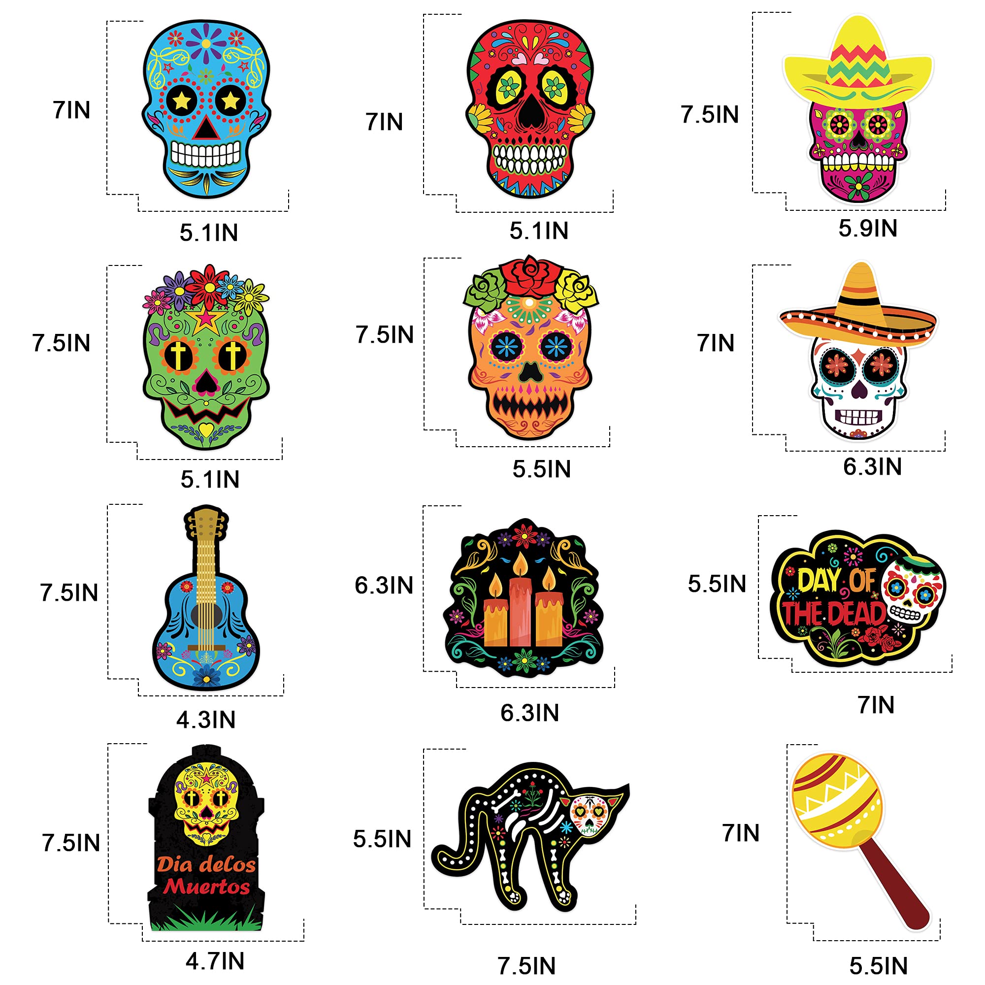 Tifeson Día de Los Muertos Decorations Hanging Swirls - 36 Pcs Mexican Day of The Dead Sugar Skull Ceiling Swirls for Coco Theme Party, Cinco de Mayo, Halloween Sugar Skull Party Decorations Supplies