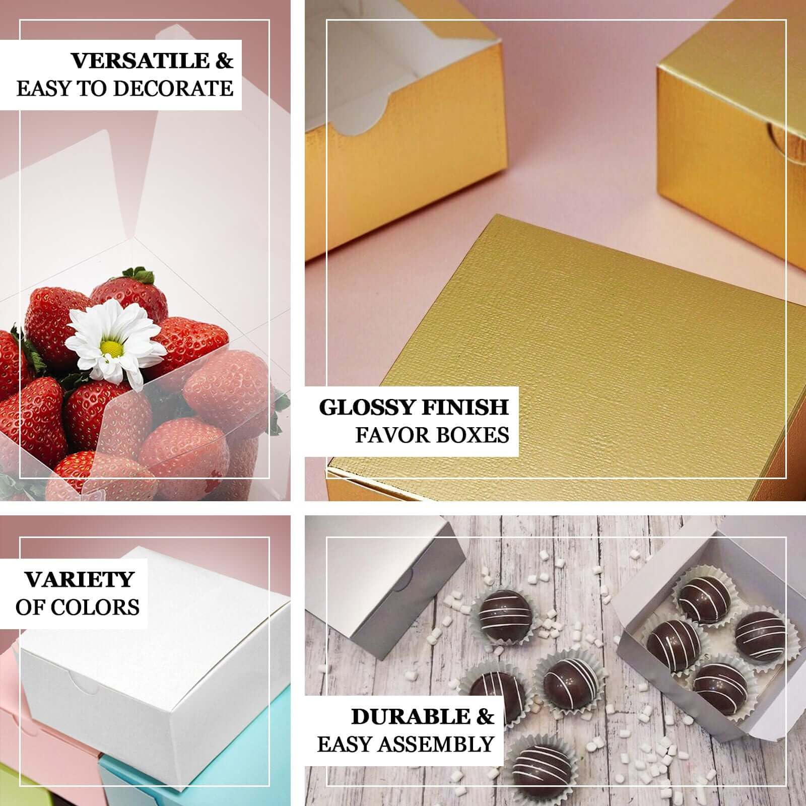 Efavormart 100pcs of 4x4x2 Gold Cake Box for Candy Treat Gift Wrap Box Party Favor Boxes for Bridal Shower Wedding Party