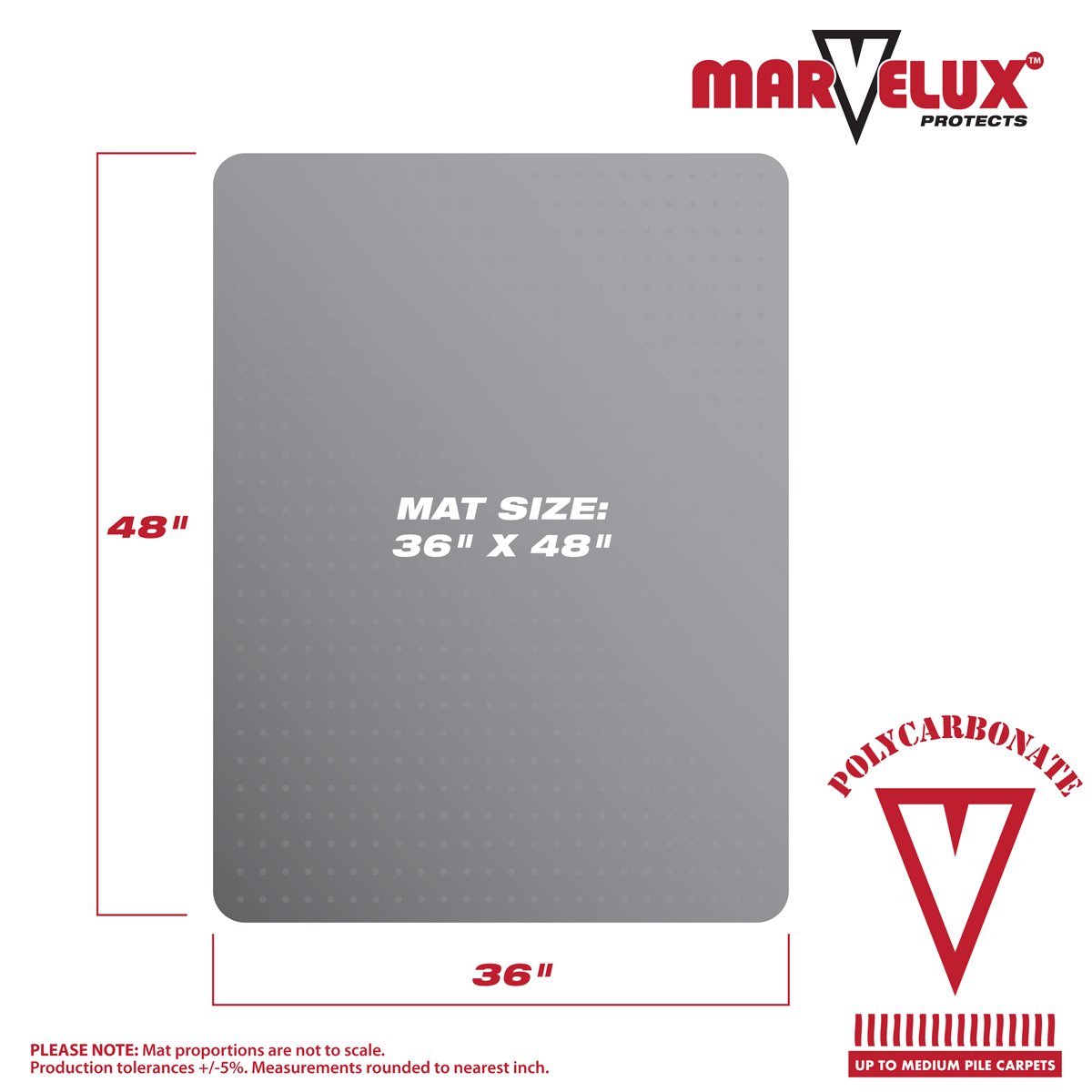 Marvelux 36" x 48" Heavy Duty Polycarbonate Office Chair Mat for Low, Standard and Medium Pile Carpeted Floors | Rectangular Transparent Carpet Protector | Shipped Flat | Multiple Sizes