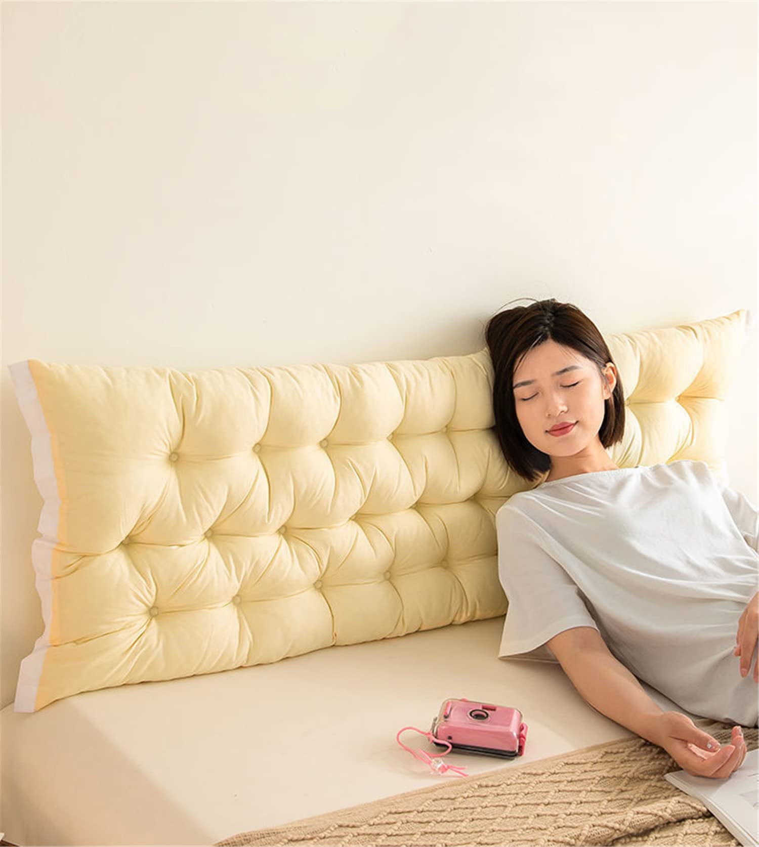 Topjia Headboard Pillow Upholstered Wall Mounted Headboard Dorm Bed Large Bolster Headboard Positioning Support Reading Pillow Cushion(Queen/130 * 50cm, White)