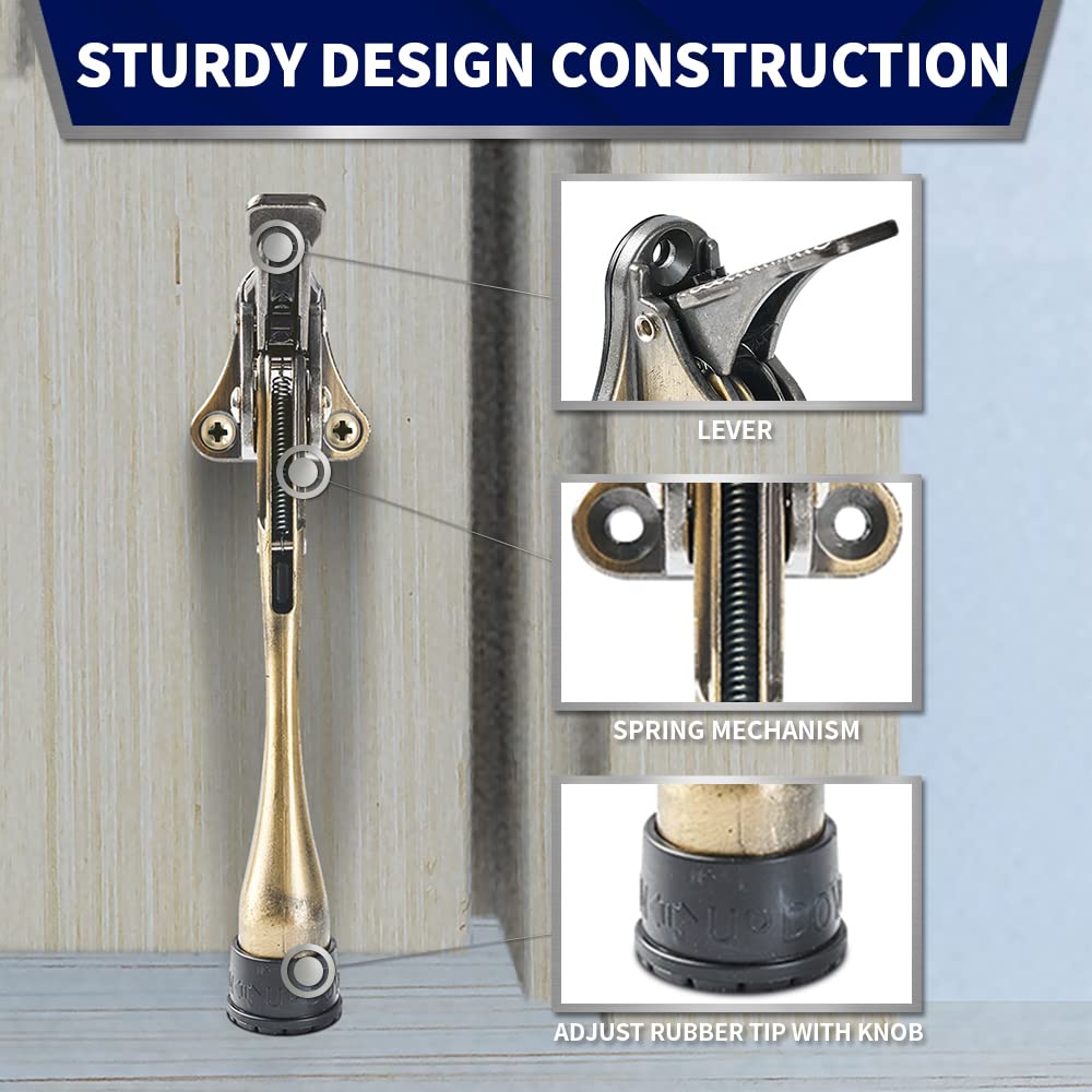 HOME&I Kickdown Door Stopper, 6-Inch Commercial Heavy Duty Door Stop Holder Kick Door Kickstand Height-Adjustable Rubber Foot (Black)
