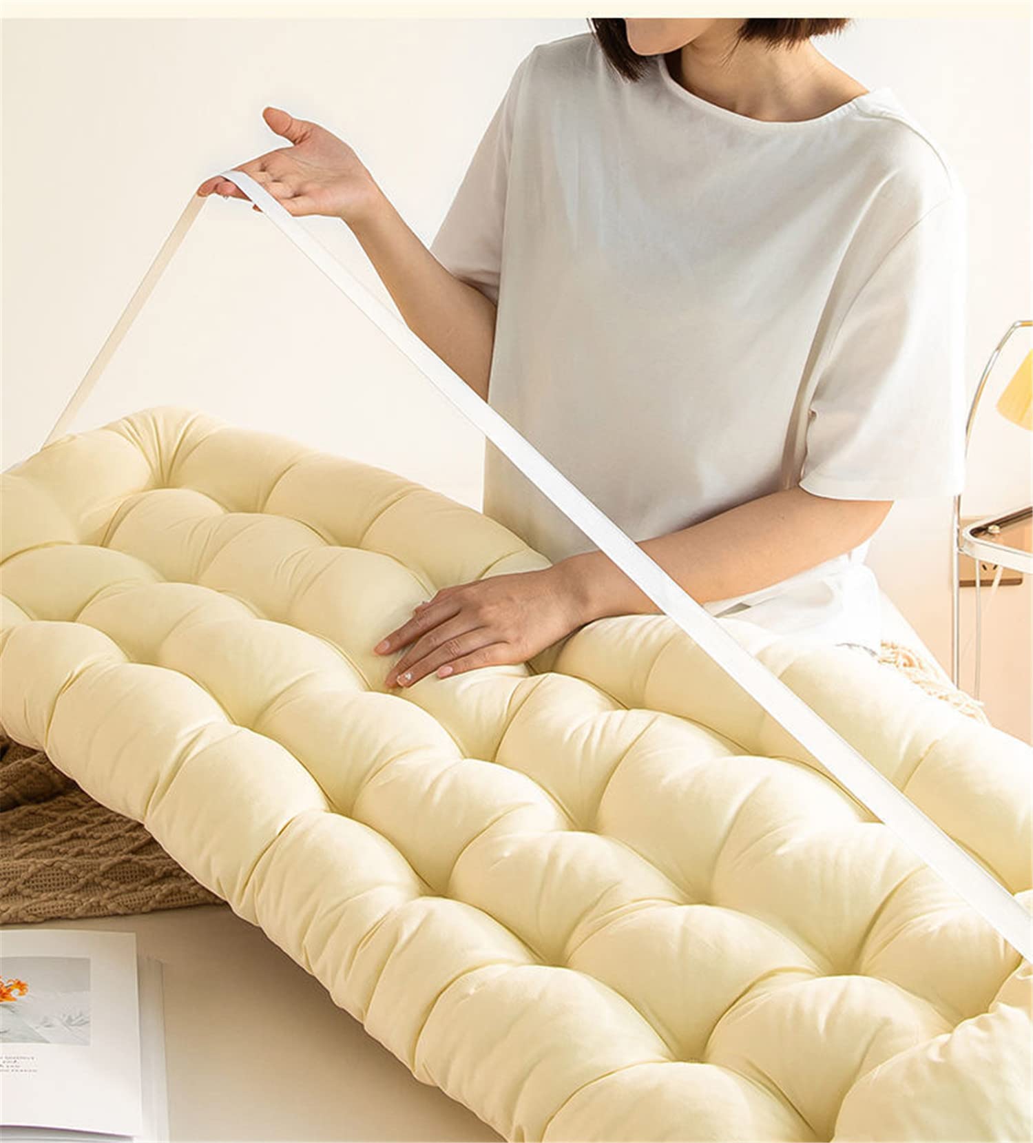 Topjia Headboard Pillow Upholstered Wall Mounted Headboard Dorm Bed Large Bolster Headboard Positioning Support Reading Pillow Cushion(Queen/130 * 50cm, White)