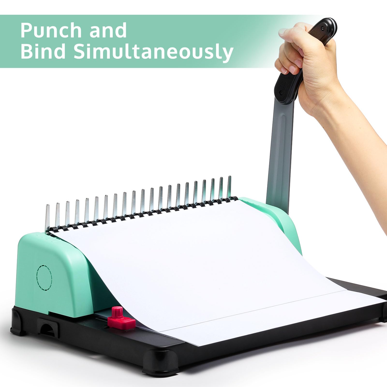 OFFNOVA Binding Machine, 21-Hole 450 Sheets Paper Comb Punch Binder Machine for Letter Size / A4 / A5, Easy to Punch Handle, Adjustable Margin