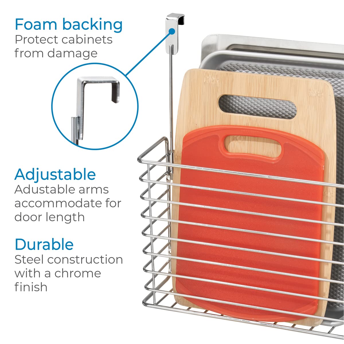 iDesign Classico Metal Over the Cabinet Kitchen Bakeware Organizer Basket for Cutting Boards, Baking Sheets, Pans, 13.73" x 5.18" x 14.2" - Chrome