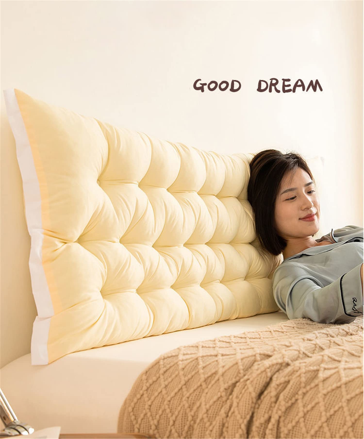 Topjia Headboard Pillow Upholstered Wall Mounted Headboard Dorm Bed Large Bolster Headboard Positioning Support Reading Pillow Cushion(Queen/130 * 50cm, White)
