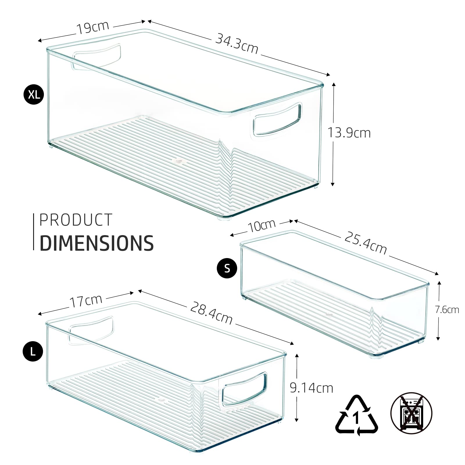 Hudgan 8 PACK Stackable Pantry Organizer Bins (3 sizes) - Clear Fridge Organizers for Kitchen, Freezer, Countertops, Cabinets - Plastic Food Storage Container with Handles for Home and Office