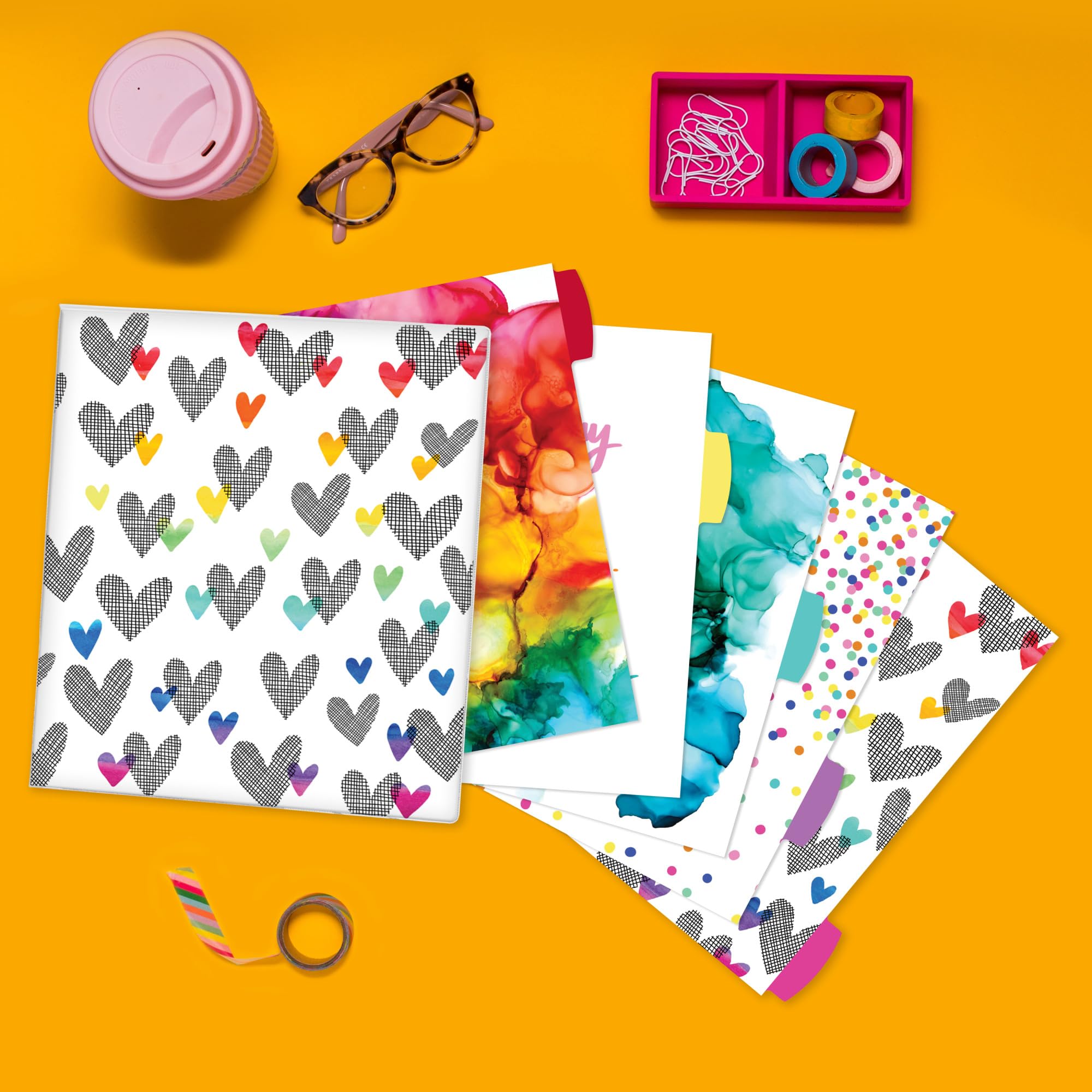 AVERY + Amy Tangerine Designer Collection Binder, 1"Round Rings, 175-Sheet Capacity, Hatch mark Hearts (28320)