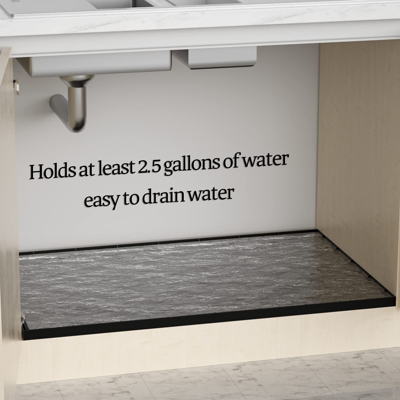 Under Sink Mat Waterproof for 36" Cabinet, Kitchen Rubber mat, Holds Over 3.3 Gallons Liquid Carbon Cabinets Leak Protector Bathroom Sink Line Drip Tray Sink Pan Black 35x22.5 inch