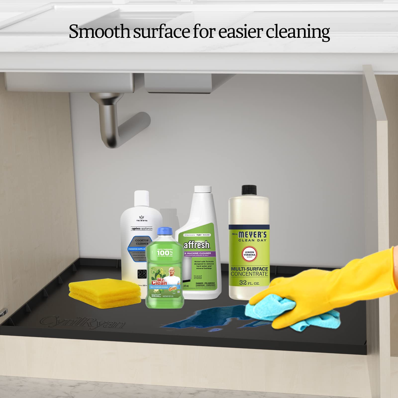 Under Sink Mat Waterproof for 36" Cabinet, Kitchen Rubber mat, Holds Over 3.3 Gallons Liquid Carbon Cabinets Leak Protector Bathroom Sink Line Drip Tray Sink Pan Black 35x22.5 inch