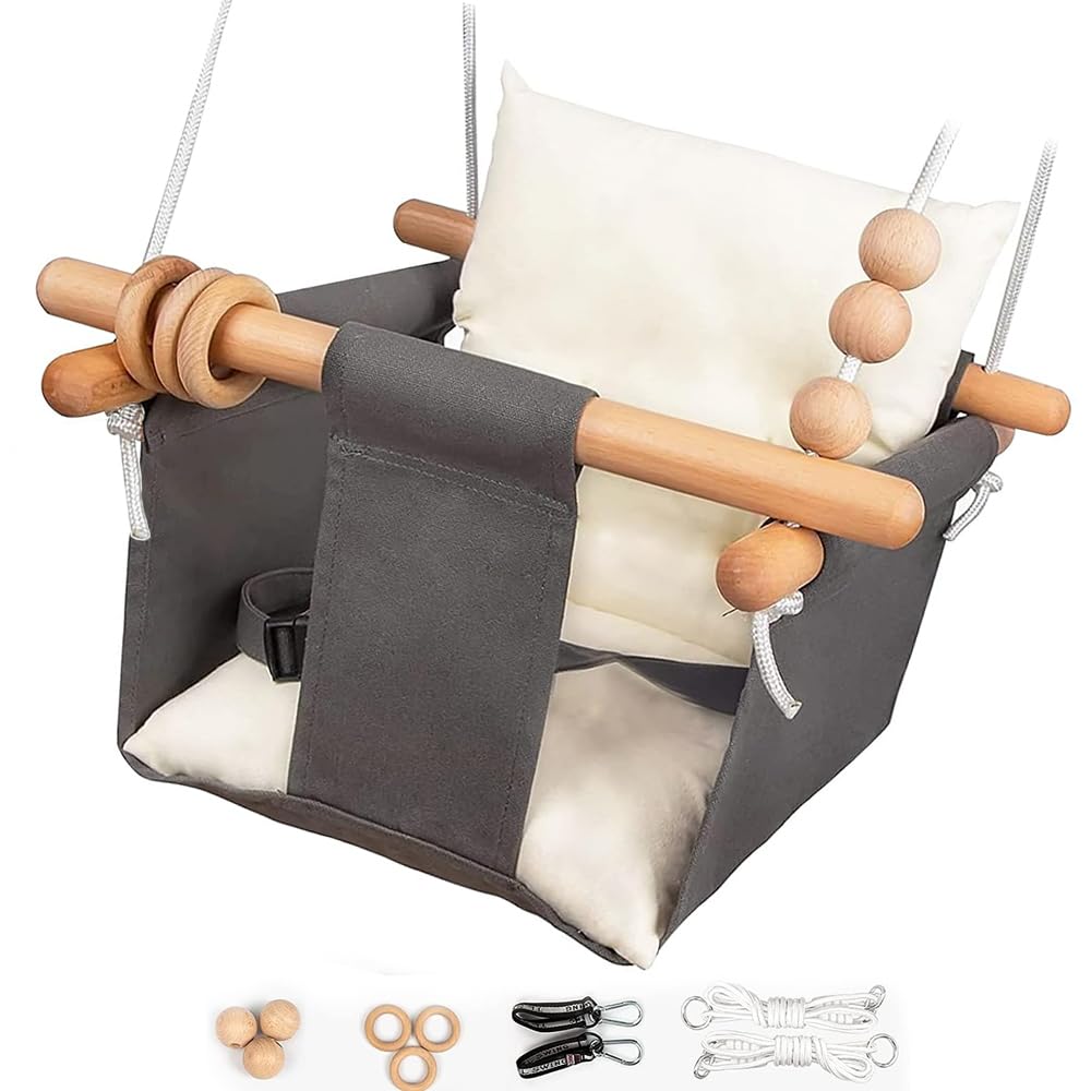 Baby Swing Outdoor Indoor Toddler Swing Seat with Safety Belt, Canvas Hanging Swings Outside Tree Swing Great Gift for Baby Boys Girls Kids Lovers