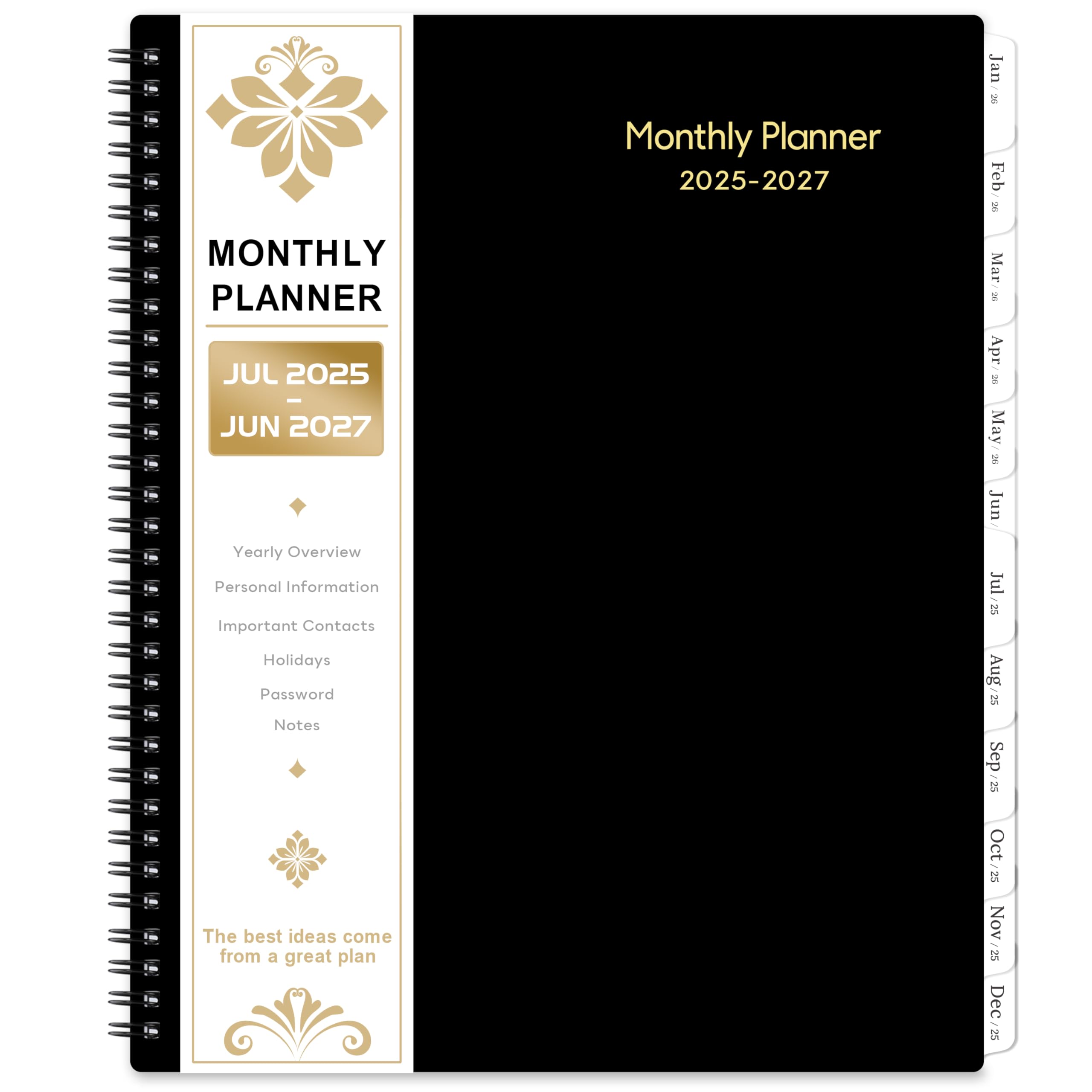 Monthly Planner 2023-2025 - 2023-2025 Monthly Planner With Tabs, Jul. 2023- Jun. 2025, 9" x 11", 24-Month Planner with Pocket & Label, Contacts and Passwords, Thick Paper, Twin-Wire Binding - Black by Artfan