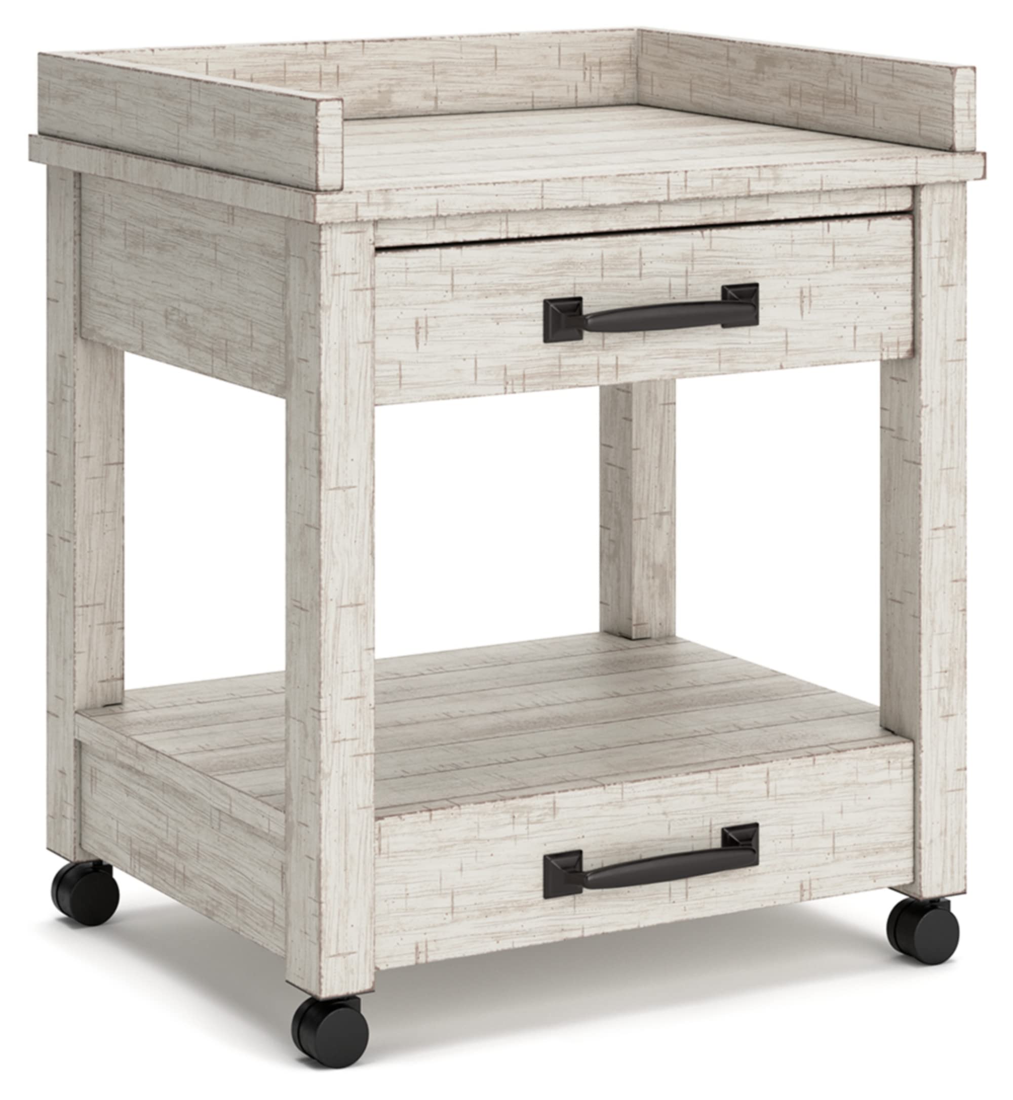 Signature Design by Ashley Carynhurst Rustic Farmhouse Printer Stand with Casters, Whitewash